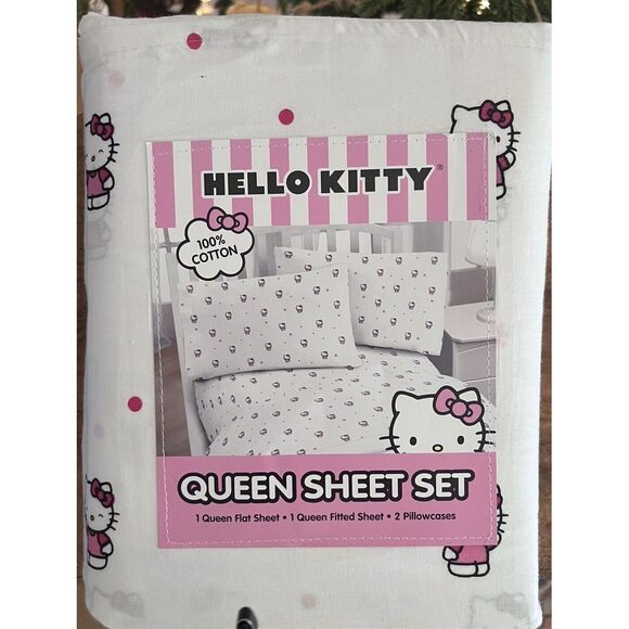 Sanrio | Bedding | Hello Kitty Pink Dots And Flowers 4 Queen Bed Sheet ...